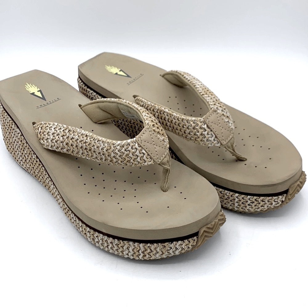 Volatile Raffia Island Wedge Flip Flop Sandals - Gem